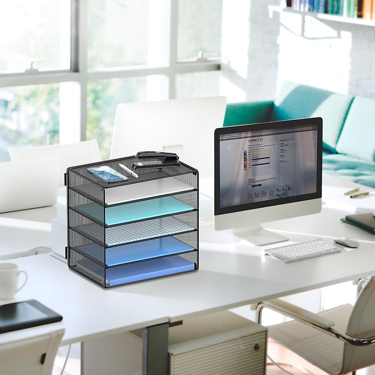 DALTACK 5 Tier Paper Organizer Letter Tray Mesh Metal Desk File Organizer for Home & Office, Black