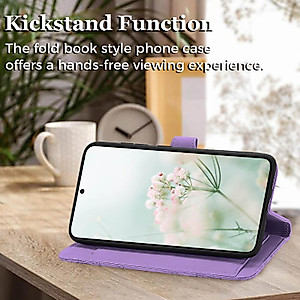 KRHGEIK for Samsung Galaxy S21 5G Phone Case Wallet for Women,Emboss PU Leather Cover Magnetic Wrist Strap Zipper Card Holder Flip Protective Case (Purple)