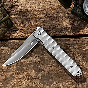 Dispatch Folding Pocket Knife Aluminum Handle with Sanding Drop Point Blade Knife for Camping, Hunting, Hiking, Multifunction Knife Tool