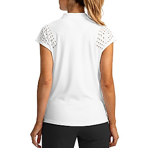 Soothfeel Women's Golf Shirt Cap Sleeve V Neck Polo Shirts Lightweight Quick Dry Workout Tennis Shirts Tops for Women(White, L)