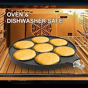 RANXINGST Pancake Pan 7 Holes, Non Stick Mini Crepe Pan with Detachable Handle, Pancake Mold for Kids, Oven Safe, Black