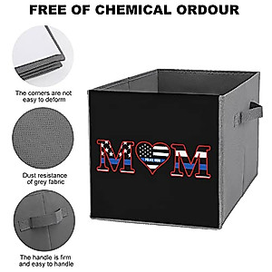 Police Blue Line Police Mom Collapsible Storage Bins Basics Folding Fabric Storage Cubes Organizer Boxes with Handles