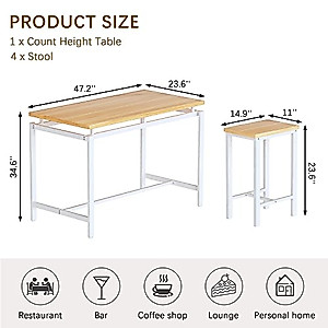 Lamerge Counter Height Dining Table and Chairs Set for 4,5 Piece Bar Table Set,Wood Kitchen Table and 4 Bar Stools for Small Spaces,Apartment, Pub,Dining Room,Oak (LCHD-O)