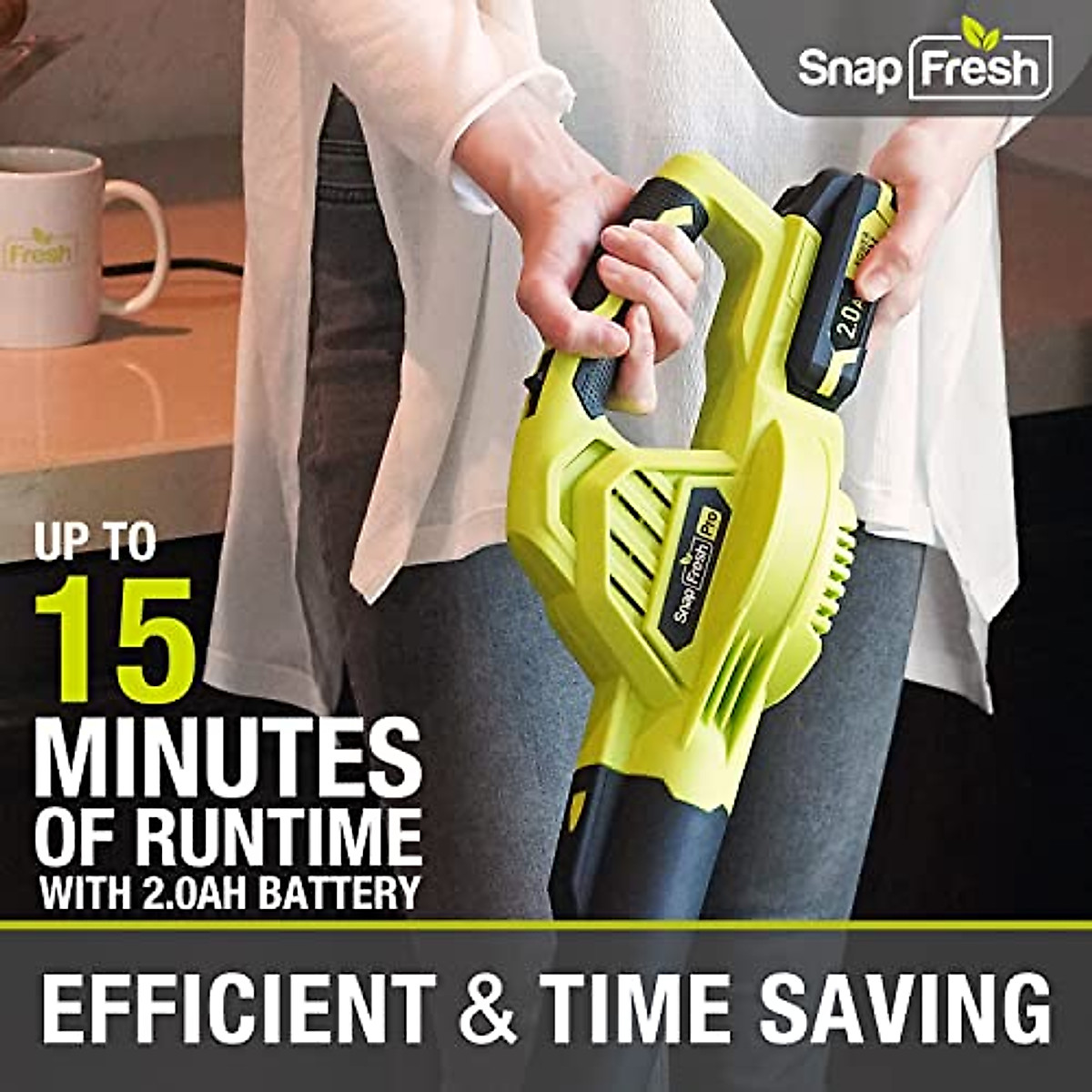 Cordless Leaf Blower - SnapFresh 20V Cordless Leaf Blower with 2.0Ah Li-ion Battery & Fast Charger, 130 MPH 140CFM Electric Leaf Blower Battery Powered Lightweight Sweeper for Sidewalk Hard Surfaces