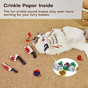Potaroma 4Pcs Cat Toys Catnip Crinkly Sound Toy, Horror Knife-Shaped Kitten Bite Kicker Toys, Indoor Exercise 7.5 Inches for All Breeds