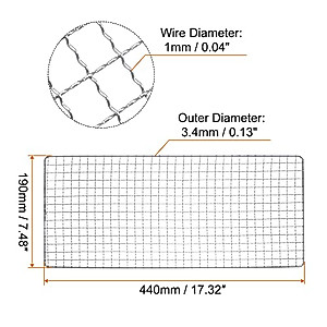 HARFINGTON Square BBQ Grill Net 17.3"x7.5" Stainless Steel Cross Wire Barbecue Mesh Mat for Baking Smoking Charcoal Grilling Roasting