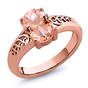Gem Stone King 18K Rose Gold Plated Silver Oval Peach Nano Morganite Curl Into Me Ring For Women (2.00 Cttw, Available In Size 5, 6, 7, 8, 9)