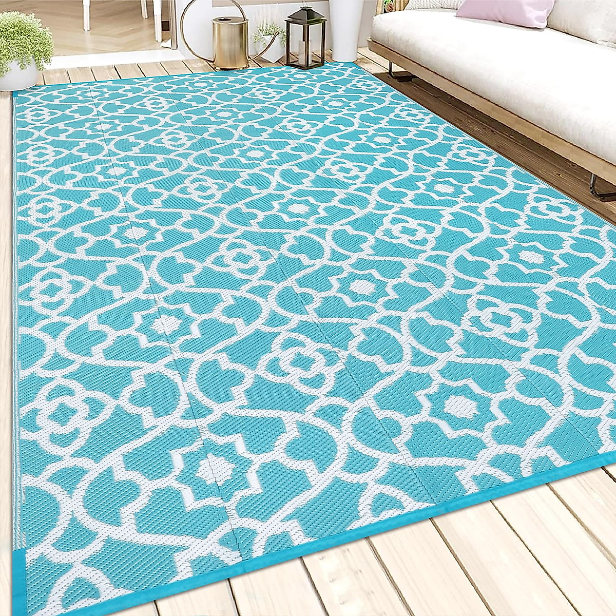 HEBE Outdoor Rug 5'x8' for Patios Waterproof Clearance Reversible Patio Mat Plastic Straw Rug RV Camping Mat Outside Area Rug Carpet for Camping RV,Porch,Deck,Balcony,Camper,Backyard