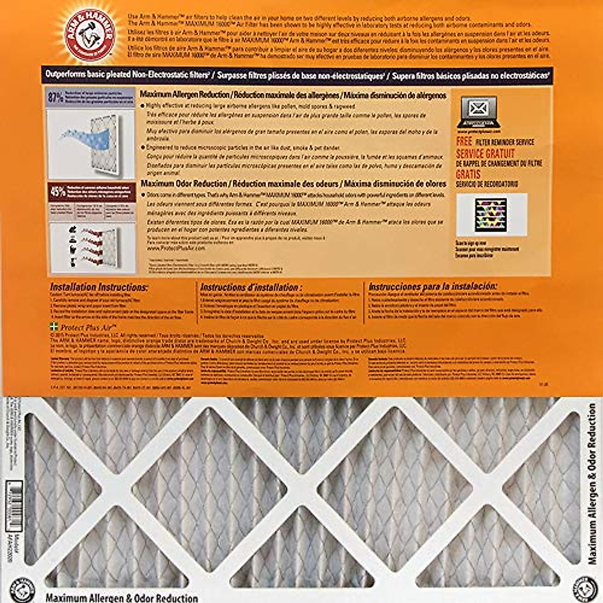 Arm & Hammer Max Allergen & Odor Reduction 20x20x1 Air and Furnace Filter, MERV 11, 4-Pack