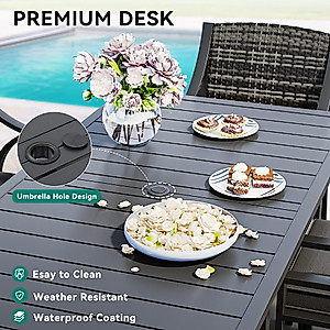 YITAHOME 7 Piece Patio Dining Set, Outdoor Patio Wicker Conversation Furniture Set with Umbrella Hole and All Iron Frame for Lawn Garden Backyard Deck, Soft Black Cushions (Black)