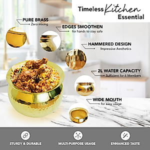 Ekhasa 100% Pure Brass Heavy Weight Biryani Handi for Cooking & Serving (2 L Water Capacity) | Biryani Pot or Pongal Pot or Lagan Handi for Home Kitchen, Hotel or Restaurant | Pital Handi for Cooking
