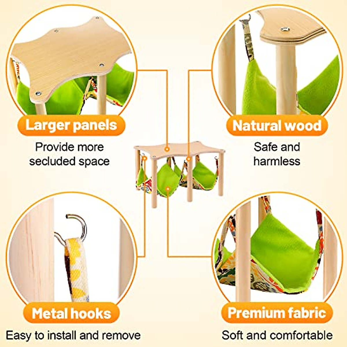 MEWTOGO Guinea Pigs Hammock with Natural Wooden Stand, Safe and Durable Hanging Hammock Bed for Piggies Chinchilla Guinea Pigs Rat Hamster Bunny Ferrets Hiding Sleeping