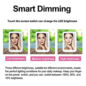 deweisn LED Tabletop Mount Makeup Mirror for Travel, 32 LEDs Lighted Vanity Mirrors with Dimmable Lighting,Compact, Slim, Rechargeable Folding Lighted Mirror for Beauty (White)