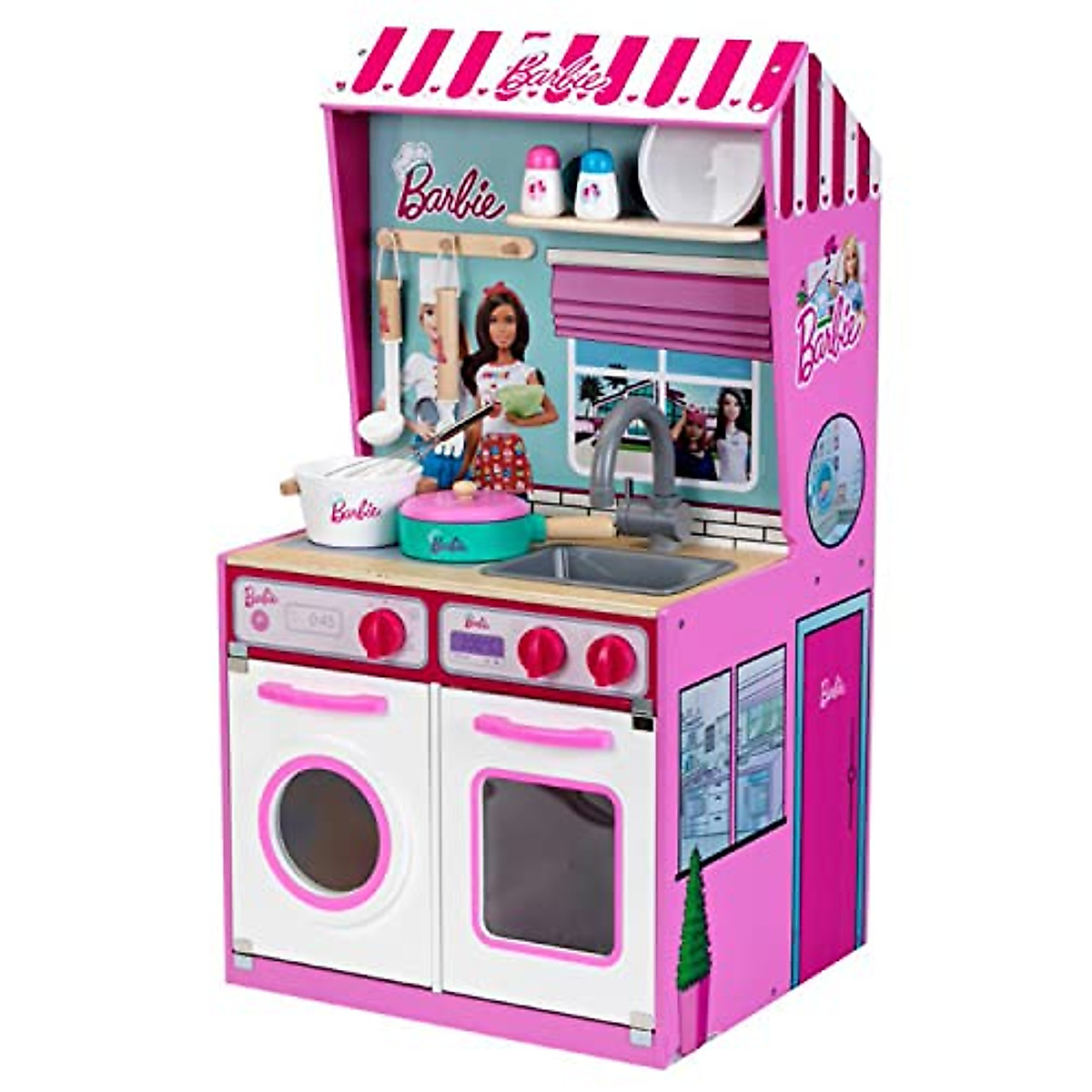 Theo Klein 2 In 1 Barbie Pretend Play Toy Kitchen and Dollhouse and Epic Chef Wooden Pretend Play Toy Kitchen Playset for Kids Ages 3 and Up