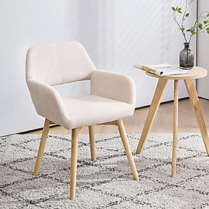 YEEFY Mid Century Modern Dining Chairs Set of 2 & 4 & 6 Comfy Accent Chair Upholstered Kitchen Dining Living Room Chairs for Bedrooms Waiting Room Home Arm Desk Chair No Wheels (Beige, 2)