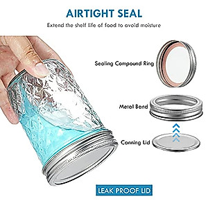 YEBODA 16 oz Mason Jars Wide Mouth Canning Jars 12 Pack Glass Jars with Silver Metal Airtight Lids and Bands for Jam, Honey, Wedding Favors, Shower Favors, Yogurt, Sauces, Overnight Oats