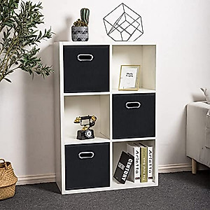 STOREONE 13 Inch Cube Organizer Bins ,Black Fabric Storage Bins，Foldable Storage Bins Basket with Dual Handles Fabric Organizer Bins and Storage Box，Set of 6,Black