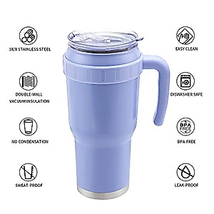 VALESKA 40oz Tumbler with Handle and Straw, Stainless Steel Insulated Vacuum Double Wall Coffee Travel Mug, Insulated Tumbler Cups, Keep Hot and Cold, Dishwasher Safe, Leak Proof, BPA Free - Purple