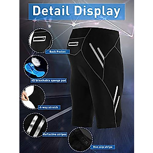Legendfit Men's Cycling Shorts 4D Padded Bicycle Riding Half Pants MTB Road Bike Biking Tights Cycle Wear Pocket Black