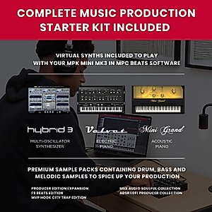 Akai MPK Mini MK3 MIDI Keyboard Controller + M-Audio SP2 Sustain Pedal, with MPC Beats and Software Suite – Beat Maker Bundle (Black)