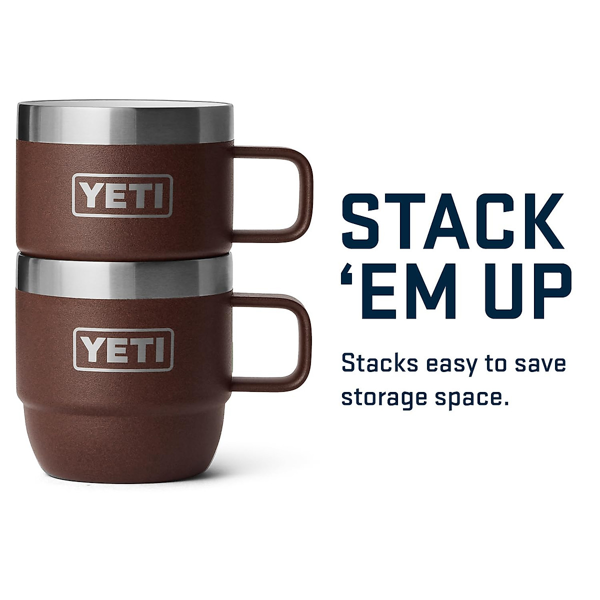 YETI Rambler 6 oz Stackable Mug, Stainless Steel, Vacuum Insulated Espresso/Coffee Mug, 2 Pack, Wetlands Brown