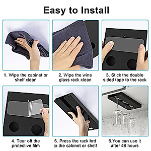 Wine Glass Rack - Under Cabinet Stemware Rack, Wine Glass Holder Glass Storage Hanger for Bar, kitchen, Dining Room (Black 2 Pcs Set)