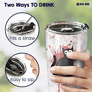 Horror Cat Tumbler with Lid, 20 oz Stainless Steel Horror Movie Cup, Unique Coffee Mug with Cats, Christmas Halloween Birthday Mothers Day Gifts for Cat Lovers Men Women