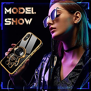 Coralogo for iPhone X/iPhone Xs Case Astronaut Cute for Women Girls Girly Unique Black Phone Cases with Astronaut Hidden Stand Kickstand 6D Design Cover for iPhone X/XS 5.8 inch