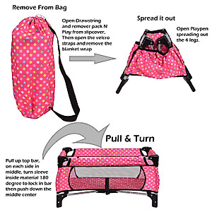 fash n kolor 4 Piece Doll Play Set, includes - 1 Pack N Play. 2 Doll Stroller 3.Doll High Chair. 4.Infant Seat, Fits Up to 18'' Doll (4 Piece Set)