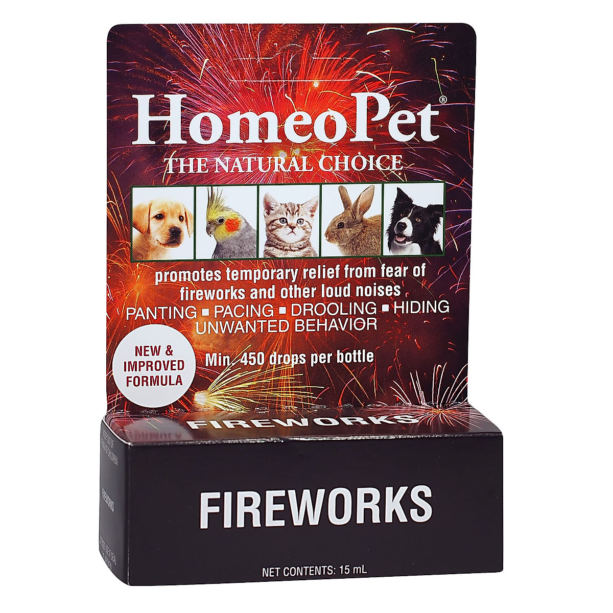 HomeoPet Fireworks, 15 Milliliters, Relieves Pets from Anxiety Caused by Loud Noises