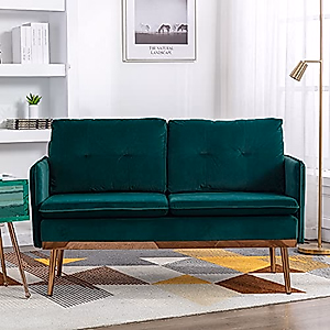Baysitone 56-inch Small Velvet Sofa, Modern Loveseat Couch with Rose Golden Metal Legs, 700 Pounds Weight Capacity, Twin Size Sofa Couch with Removable Cushion for Living Room and Bedroom (Green)
