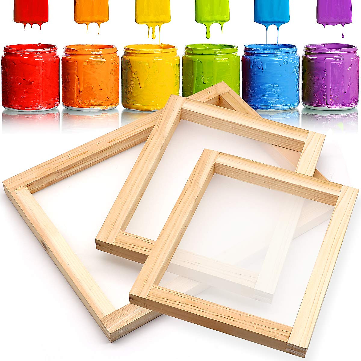 Angela&Alex 21 Pieces Screen Printing Starter Kit, 10 x 14 Inch Wood Silk Screen Printing Frame White Mesh Squeegees Inkjet Transparency Film and Mask Tape