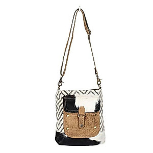 Myra Bag Approach Upcycled Canvas & Cowhide Crossbody Bag S-1349, Brown, One Size