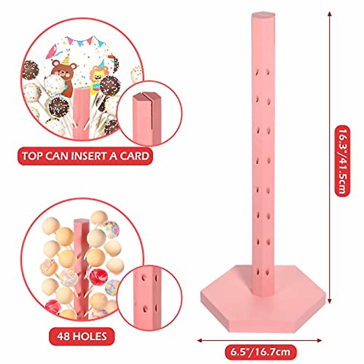 Webake Cake Pop Stand, 48 Holes Wood Lollipop Tree Holder Display Stand Wooden Sucker Cake Pop Drying Stand for Wedding Birthday Baby Shower Parties