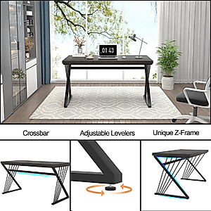 FOLUBAN Modern Home Office Desk, Rustic Wood and Metal Computer Desk, Writing Study Gaming Table PC Desks for Living Room Bedroom, Industrial Dark Gray, 53 inch