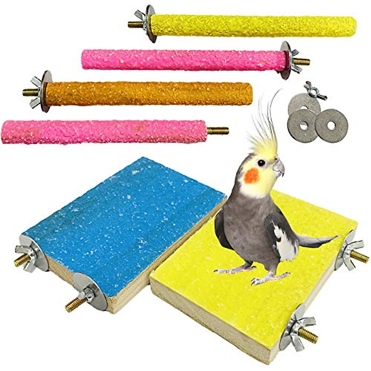 Hamiledyi 6 PCS Bird Perch Stand Toy Wood Parrot Paw Grinding Stick Perch Stand Platform Parakeet Cage Accessories Exercise Toys for Budgies Cockatiel Conure