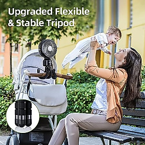 4000mah Stroller Rotatable Operated Fan,Flexible Tripod Clip On Fan with 3 Speeds and Handheld Personal Fan for Car Seat Crib Bike Treadmill