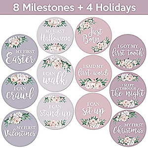 Baby Monthly Stickers | Floral Baby Milestone Stickers | Newborn Girl Stickers | Month Stickers for Baby Girl | Baby Girl Stickers | Newborn Monthly Milestone Stickers (Set of 24)