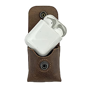 LeatherTex, Rustic AirPods Charging Cover Handmade from Full Grain Leather - Pocket Size, Genuine Bluetooth Case - Protective Portable Carrying Pouch - Bourbon Brown