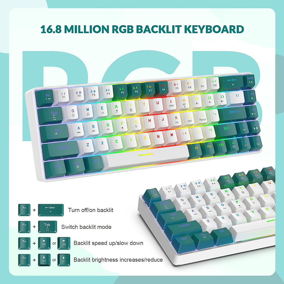 ZIYOU LANG RK-T8PR0 Wired 65% Mechanical Gaming Keyboard and Mouse Combo with RGB LED Backlit Anti-ghosting TKL Mini 68 Key Coiled C to A Cable Tactile Blue Switch for PS4 PS5 Xbox PC Mac Gamer(Green)