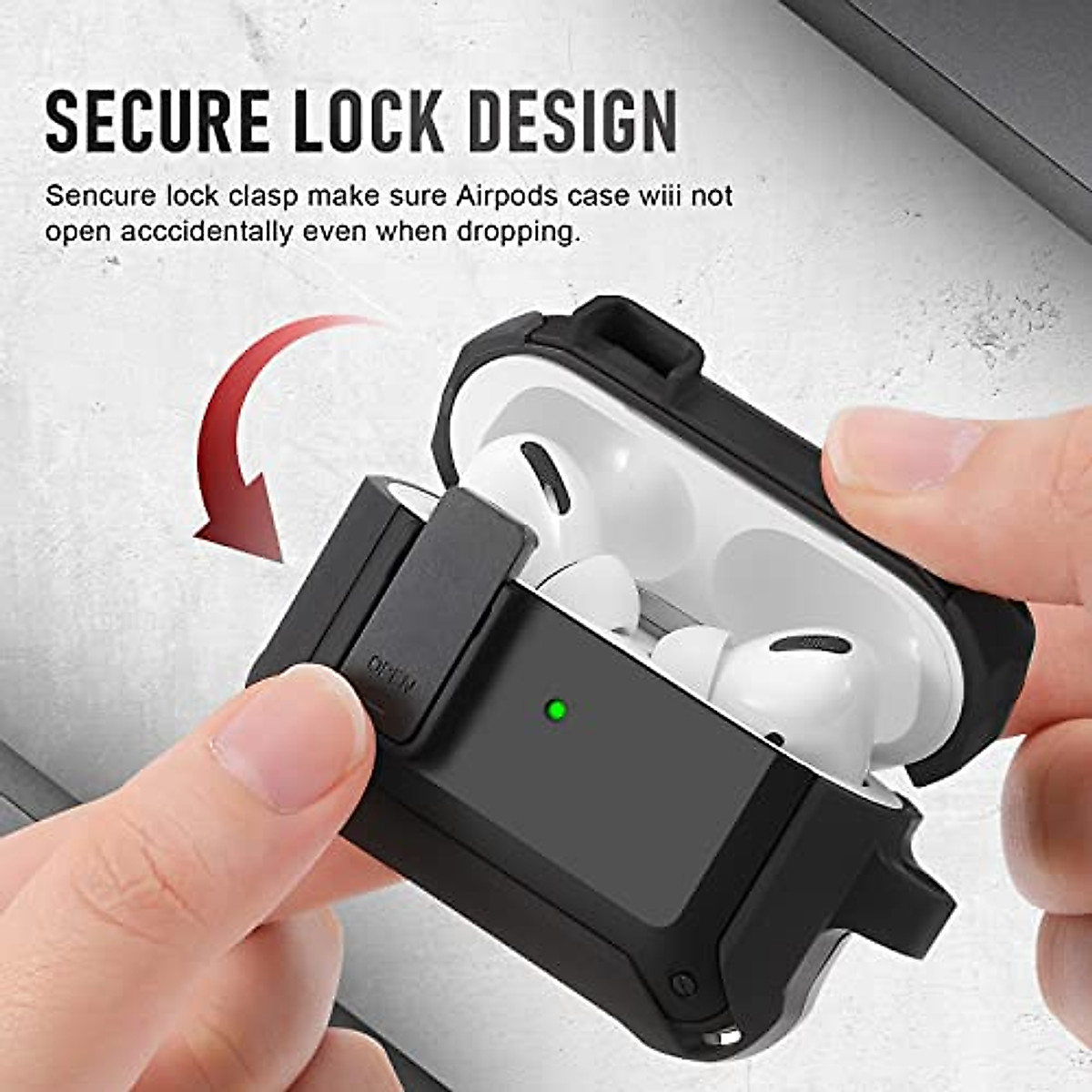 Youtec for Airpods Pro Case, Secure Lock Clip Full Body Shockproof Hard Shell Protective with Keychain for AirPod Pro (2019), Black