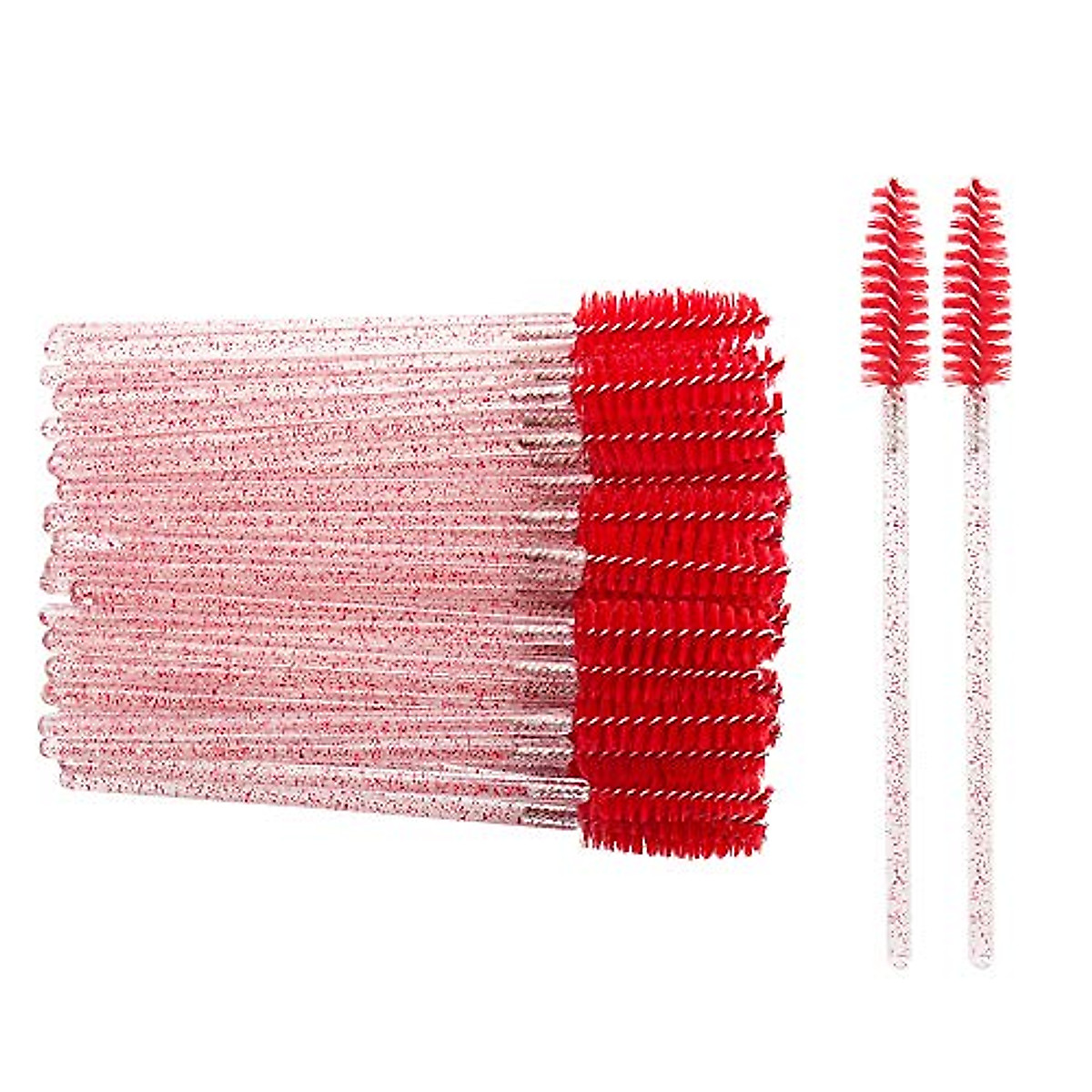 300 Pack Disposable Mascara Wands for Eyelash Extensions Eye Lash Applicators Makeup Brushes Tool kits, Crystal Red Handle- Red