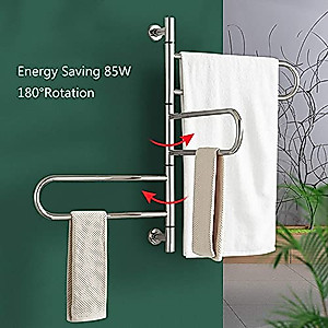 Heated Towel Rack, Plug in Towel Warmer Radiator, U Shaped Towel Rack 180 Degree Rotation 304 Stainless Steel Heated Towel Rail, Wall Mounted Electric Drying Rack,Black ，Electric Towel Warmer