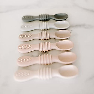 Simka Rose Silicone Baby Spoons - Self Feeding, 6 Months, First Stage Infant Spoons for Babies & Toddlers - Set of 6 BPA Free, Dishwasher, Microwave Safe Food Utensils - Neutral