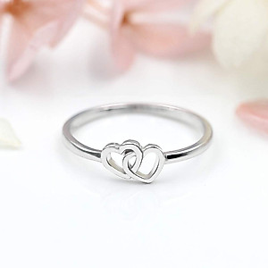 LGSY 925 Sterling Silver Double Heart Rings for Women
