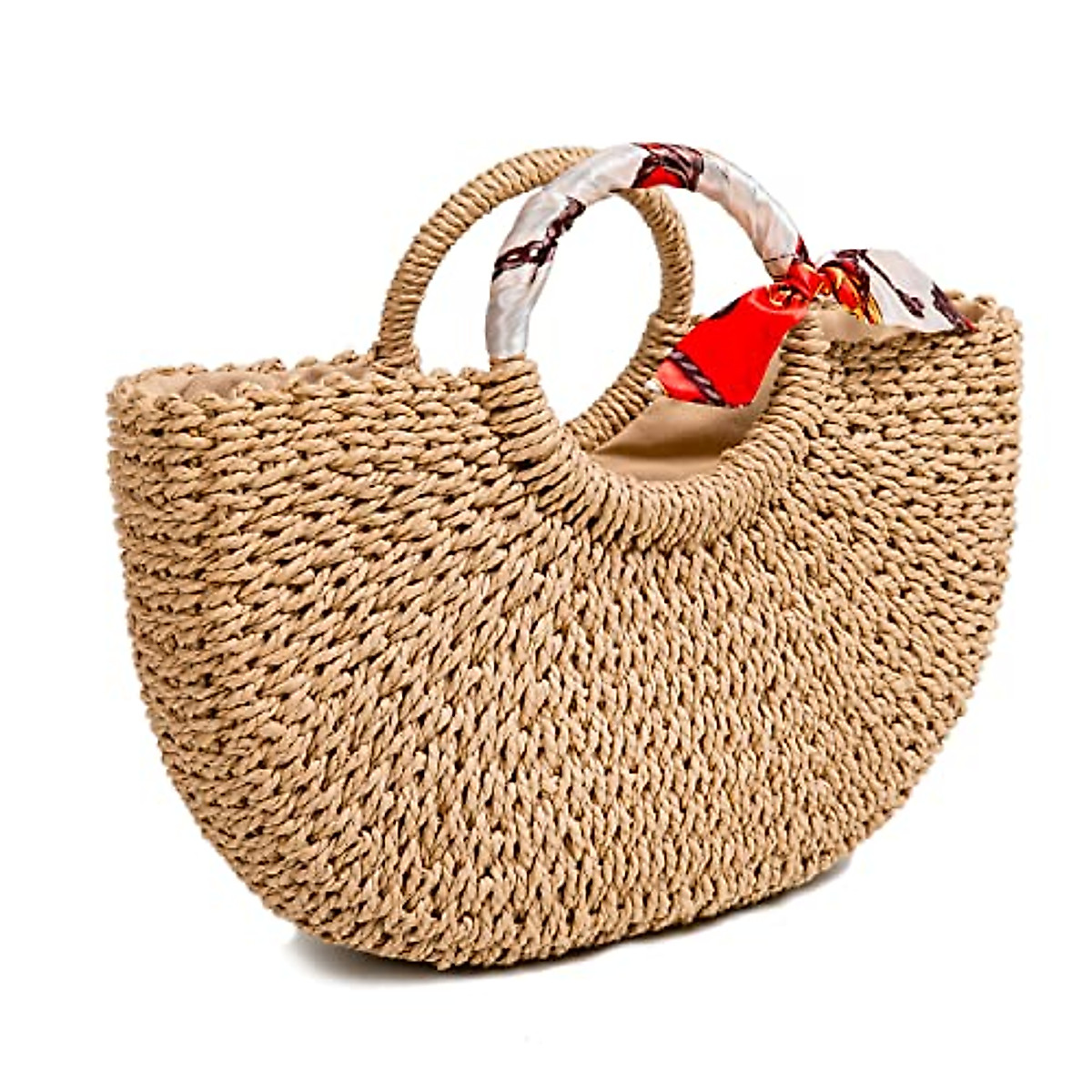 FARVALUE Summer Straw Beach Tote Bag Handmade Large Straw Tote Handbag Women's Handbags And Free Silk Scarves