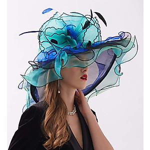 RZTA Women's Kentucky Derby Church Dress Hat Wide Brim Leaf Flower Bridal Shower Hat F1 Green