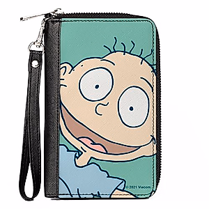Nickelodeon Wallet, Zip Around, Rugrats Tommy Pickles Face Close Up Seafoam Green, Vegan Leather
