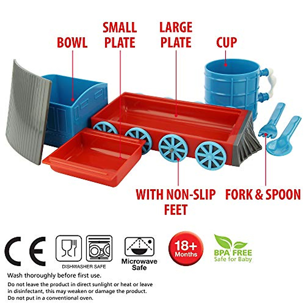 KidsFunwares Chew-Chew Train Kids Dinnerware Set with Utensils, Blue
