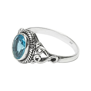 Blue Topaz Stone Ring 925 Sterling Silver Statement Ring For Women Handmade Rings Gemstone Christmas Promise Ring Size US 8 Gift For Her